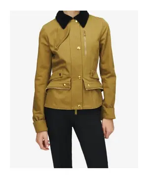 Alexander McQueen Cotton Herringbone Kickback Jacket With Corduroy Collar - Tan
