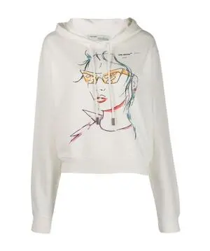 Off-White Logo Character Printed Hooded Hoodie - White