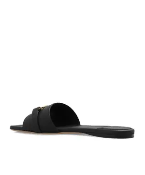 FERRAGAMO Open Toe Square Head Slides With Logo Carving