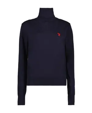 AMI Paris De Coeur High Neck Knitted Jumper - Blue
