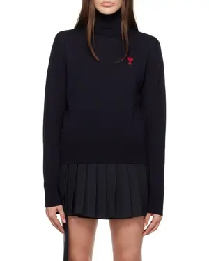 AMI Paris De Coeur High Neck Knitted Jumper - Blue