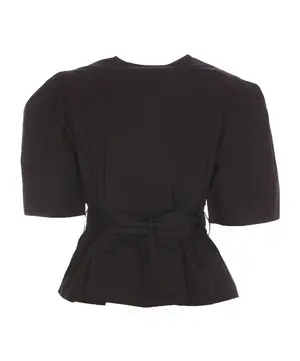 GANNI Bow Detailed Puff-sleeved Blouse - Black