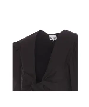 GANNI Bow Detailed Puff-sleeved Blouse - Black
