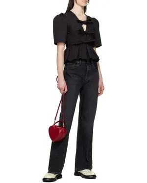 GANNI Bow Detailed Puff-sleeved Blouse - Black