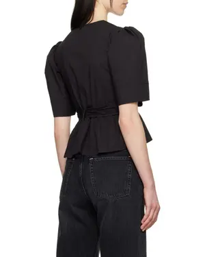 GANNI Bow Detailed Puff-sleeved Blouse - Black