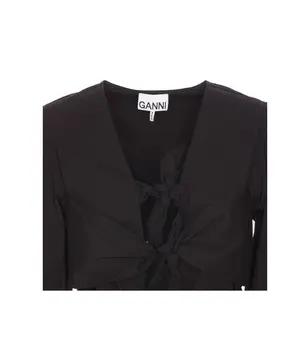 GANNI Bow Detailed Puff-sleeved Blouse - Black