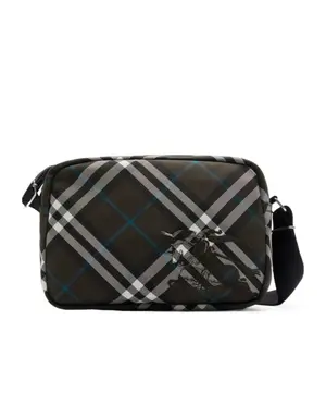 Burberry Ekd Motif Checked Messenger Bag - Black
