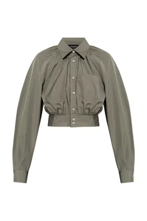 Dsquared2 Cropped Long Sleeve Shirt With Collared Neckline And Pleated Detailing - Green
