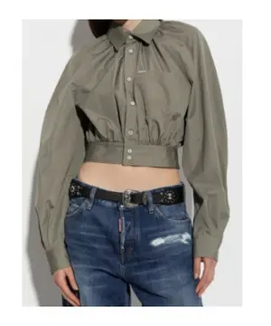 Dsquared2 Cropped Long Sleeve Shirt With Collared Neckline And Pleated Detailing - Green