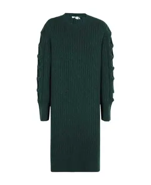 Stella McCartney Ribbed Crew Neck Long Sleeve Sweater Dress With Embellished Details