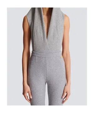 Balmain Draped Hooded Bodysuit - Grey