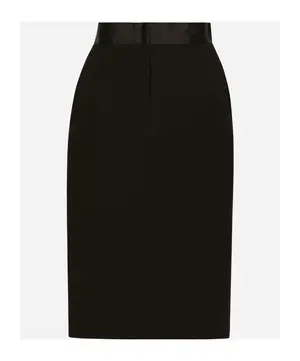 Dolce & Gabbana Satin Bow Belted Midi Pencil Skirt With Side Slit - Black