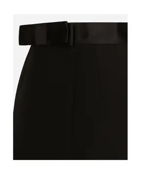 Dolce & Gabbana Satin Bow Belted Midi Pencil Skirt With Side Slit - Black