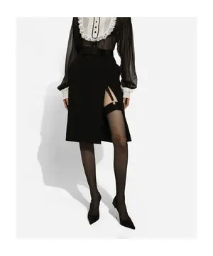 Dolce & Gabbana Satin Bow Belted Midi Pencil Skirt With Side Slit - Black