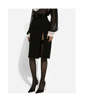 Dolce & Gabbana Satin Bow Belted Midi Pencil Skirt With Side Slit - Black
