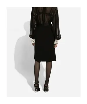 Dolce & Gabbana Satin Bow Belted Midi Pencil Skirt With Side Slit - Black