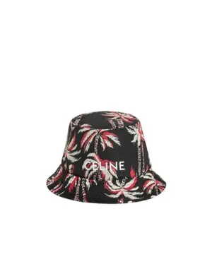 Celine Palm Tree Bucket Hat In Nylon - Black