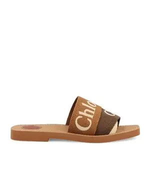 Chloé Woody Logo Detailed Flat Sandals - Brown