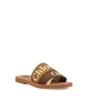 Chloé Woody Logo Detailed Flat Sandals - Brown