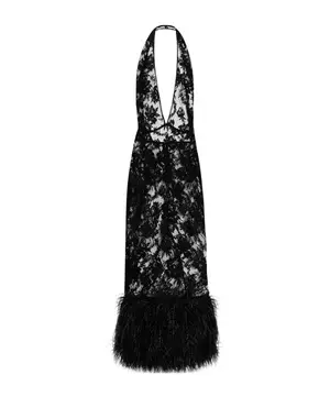 Dolce & Gabbana Halterneck Lace Dress With Feather Trim