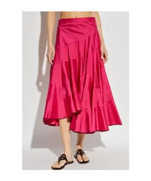 Tory Burch Silk Midi Skirt With Layered Ruffles