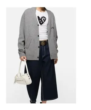 Acne Studios V-neck Cardigan With Embroidered Logo - Gray