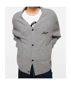 Acne Studios V-neck Cardigan With Embroidered Logo - Gray
