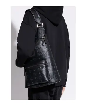 Mcm Sling Back Bag With Monogram - Black