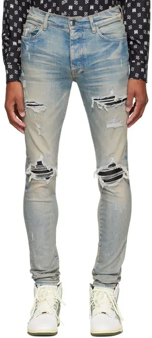 Amiri Distressed Finish Ripped Skinny Jeans - Gray
