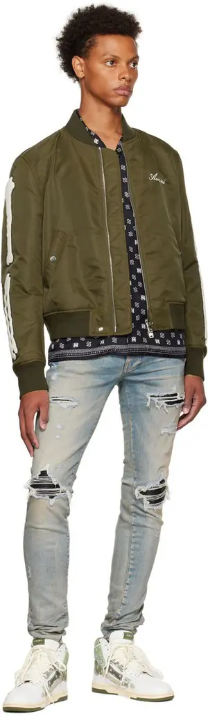 Amiri Distressed Finish Ripped Skinny Jeans - Gray