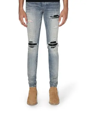 Amiri Distressed Finish Ripped Skinny Jeans - Gray