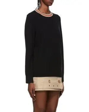 Burberry Stripe Detailed Logo Embroidered Jumper - Black