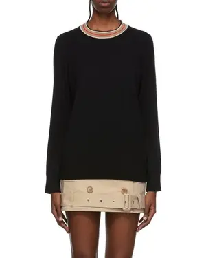 Burberry Stripe Detailed Logo Embroidered Jumper - Black
