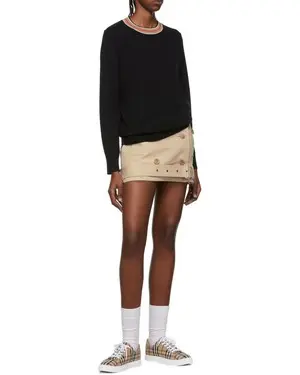 Burberry Stripe Detailed Logo Embroidered Jumper - Black