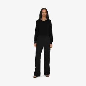 Burberry Stripe Detailed Logo Embroidered Jumper - Black