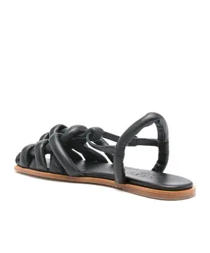 Hereu Square Toe Woven Flat Sandals - Black