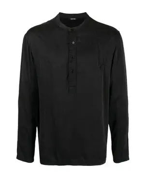 TOM FORD Half Buttoned Long-sleeved Pyjama Shirt - Black