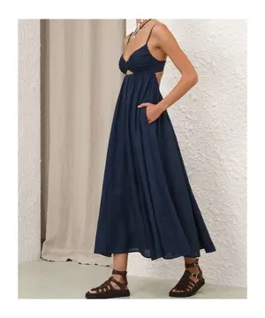 Zimmermann Organic Linen Maxi Dress - Deep Blue