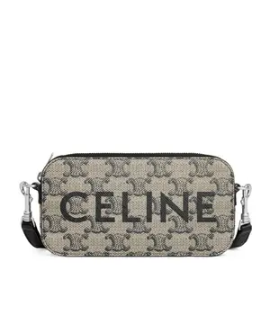 Celine Horizontal Pouch In Triomphe Canvas With Print - Light Brown