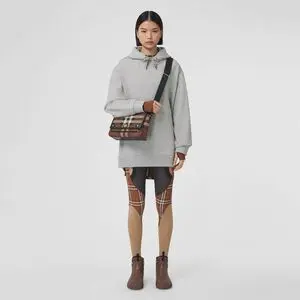 Burberry Checked Panel Oversized Hoodie - Gray