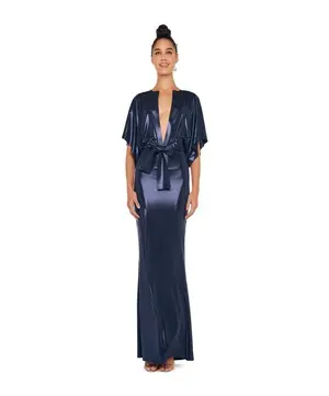 Norma Kamali Obie" Dress Short Sleeve, Slit Neckline - Black