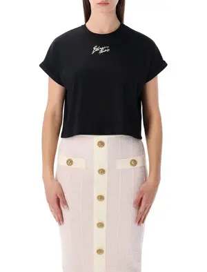 Balmain Logo Embroidered Cropped T-shirt