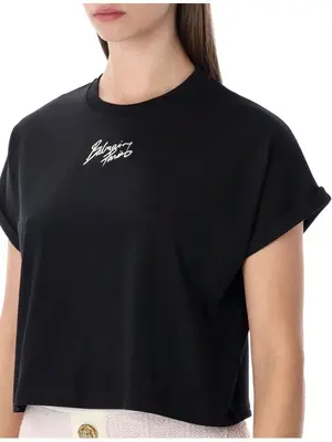 Balmain Logo Embroidered Cropped T-shirt