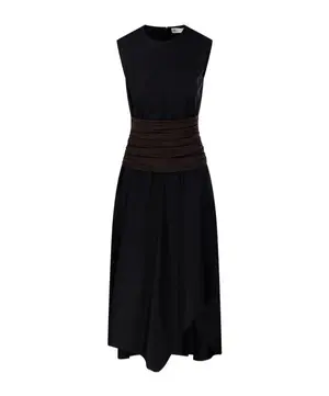 Tory Burch Sleeveless Round Neck Dress With Pleated Details - Black