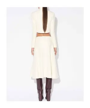 Alaïa Low Rise Mid-length Skirt With Slit Detail - Ivory