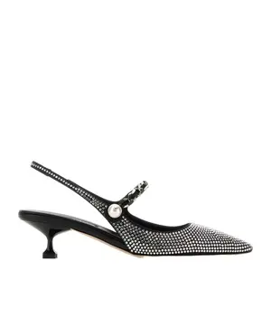 Miu Miu Embellished Pointed Toe Slingback Pumps - Black