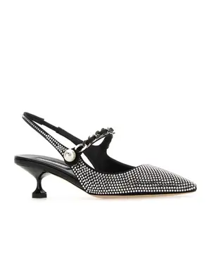 Miu Miu Embellished Pointed Toe Slingback Pumps - Black