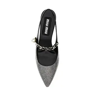 Miu Miu Embellished Pointed Toe Slingback Pumps - Black