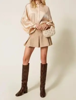 TWINSET Bouclé Pleated Mini Skirt