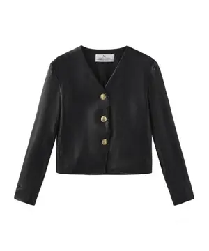 Marissa Chiara V-neck Leather Jacket